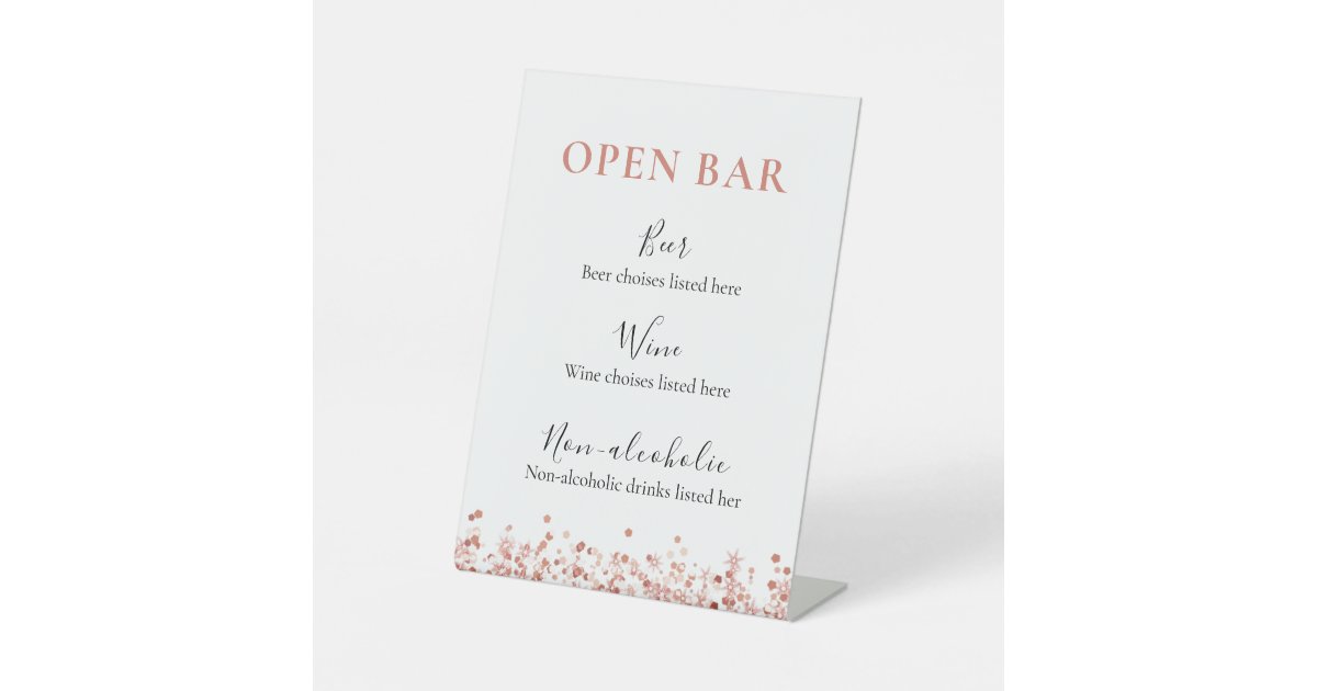 Rose Gold Glitter bar menu pedestal sign | Zazzle
