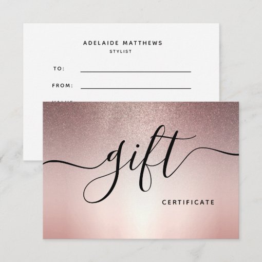Rose Gold Glitter Beauty Salon Elegant Gift Card | Zazzle
