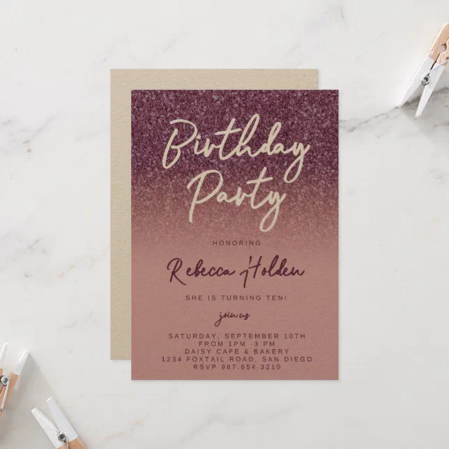 Rose Gold Glitter - Birthday Invitation | Zazzle