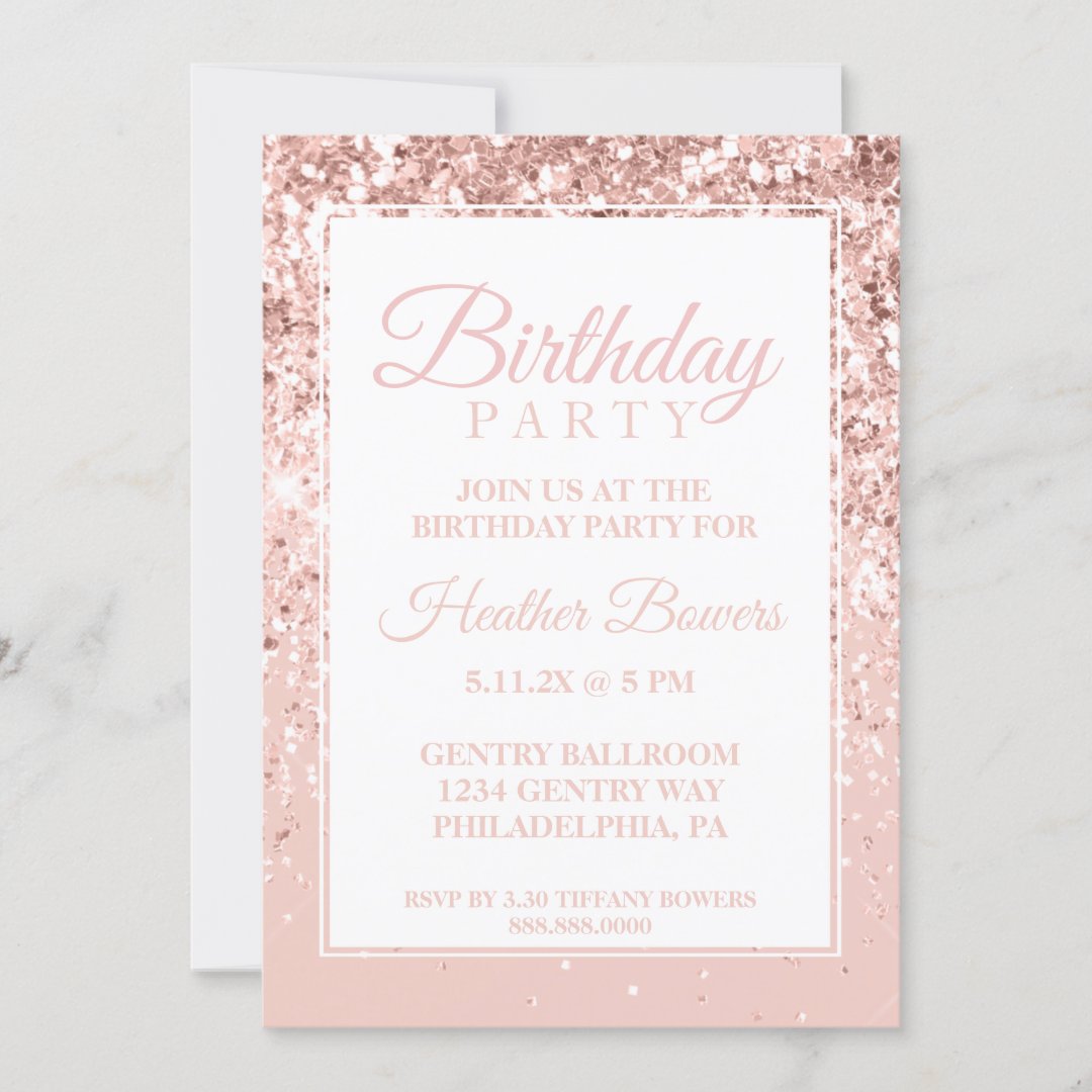 Rose Gold Glitter Birthday Invitation | Zazzle