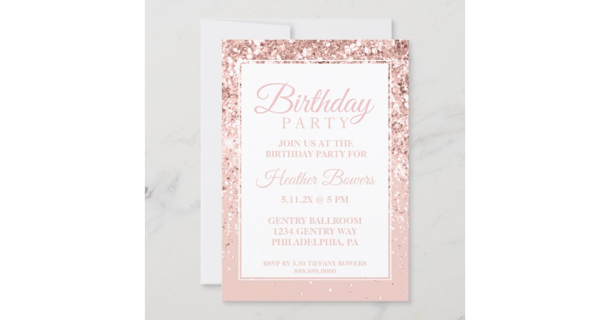 Rose Gold Glitter Birthday Invitation | Zazzle