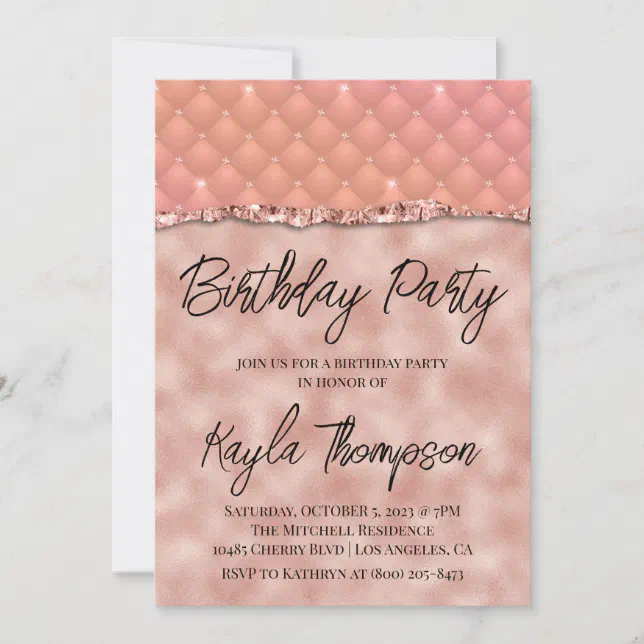 Rose Gold Glitter Birthday Party Invitation | Zazzle