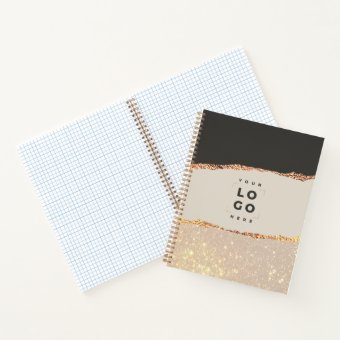 Rose gold glitter black modern elegant budget logo notebook | Zazzle