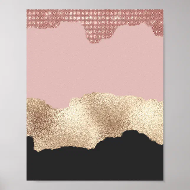 Rose Gold Glitter Black Pink Abstract Girly Art Poster | Zazzle