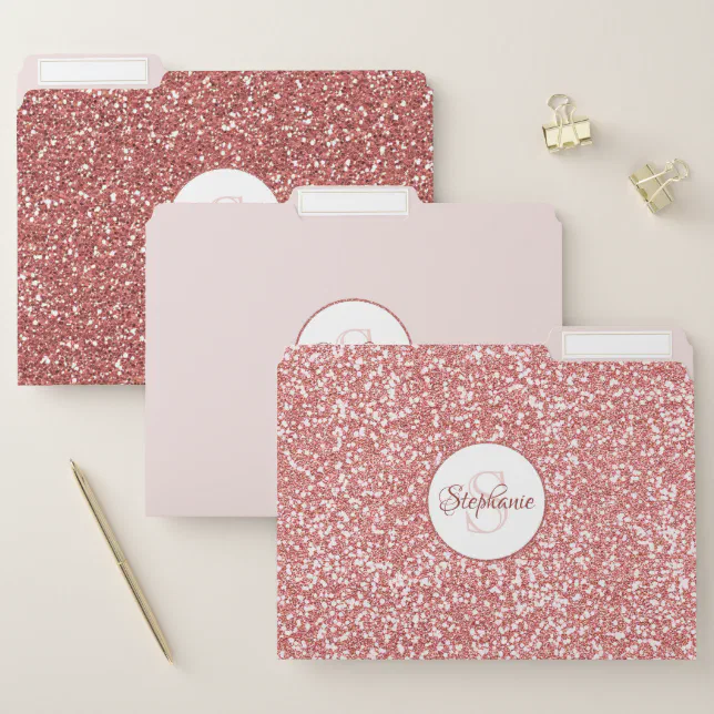 Rose Gold Glitter Blush Monogram File Folder | Zazzle