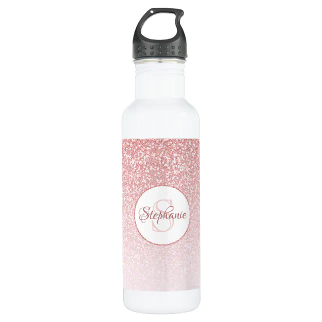 Rose Gold Glitter Blush Monogram Personalized Stainless Steel Water ...
