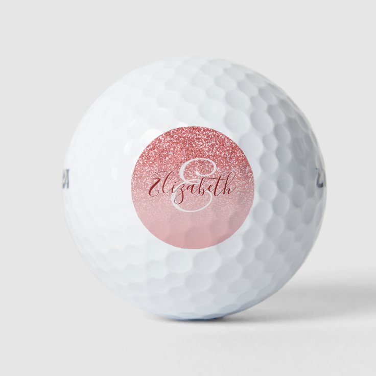Rose Gold Glitter Blush Ombre Monogram Golf Balls | Zazzle