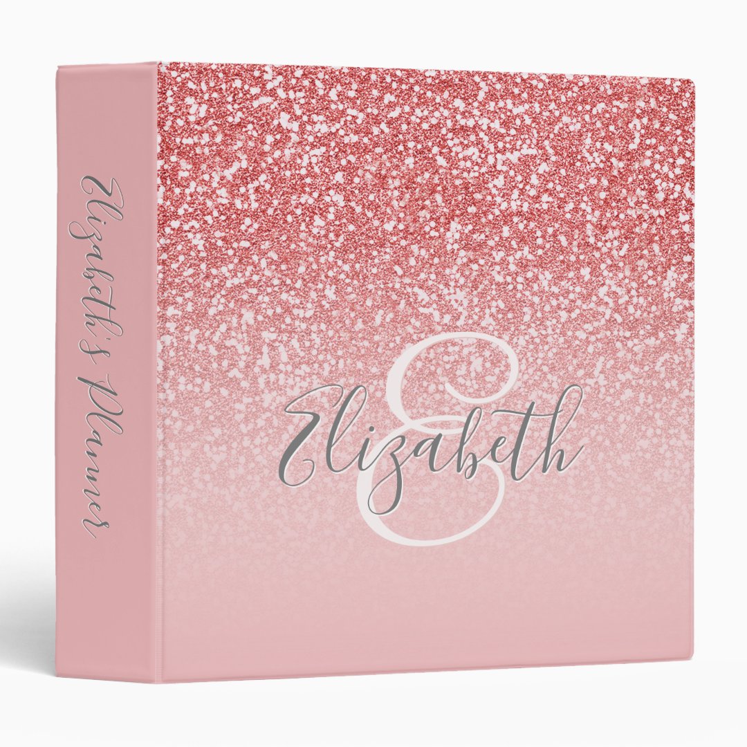 Rose Gold Glitter Blush Ombre Personalized 3 Ring Binder | Zazzle