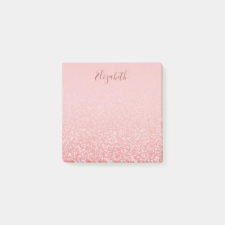 Rose Gold Glitter Blush Ombre Personalized Name Post-it Notes | Zazzle