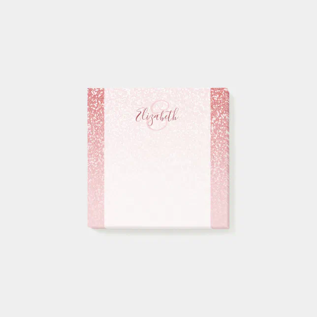 Rose Gold Glitter Blush Ombre Personalized Post-it Notes | Zazzle