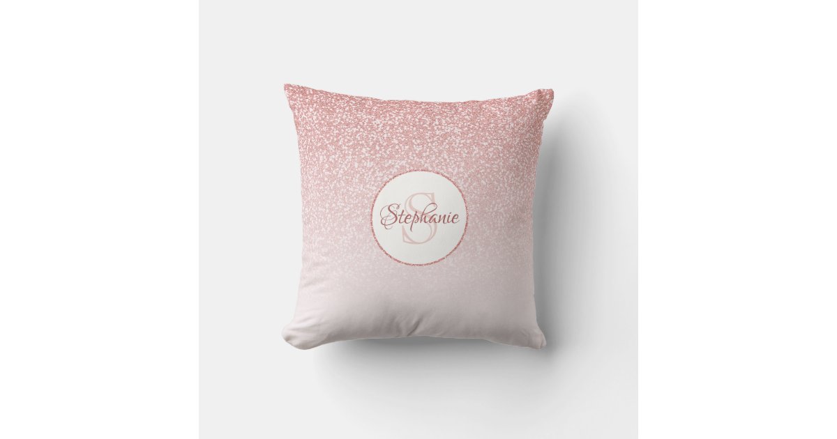 Rose Gold Glitter Blush Ombre Round Monogram Throw Pillow | Zazzle