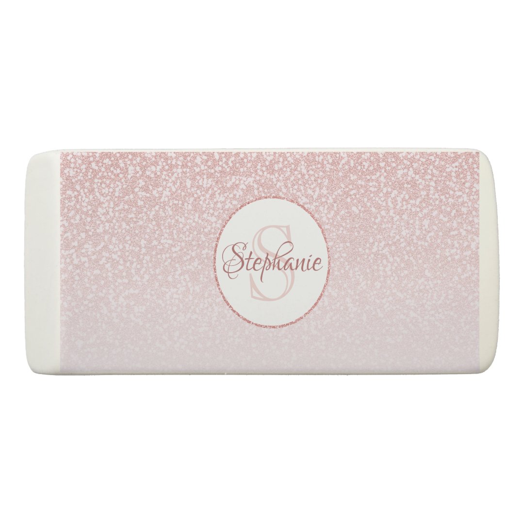 Rose Gold Glitter Blush Pink Ombre Monogram Eraser | Zazzle