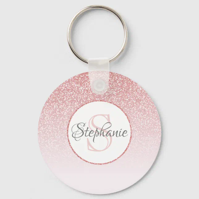 Rose Gold Glitter Blush Pink Ombre Personalized Keychain | Zazzle