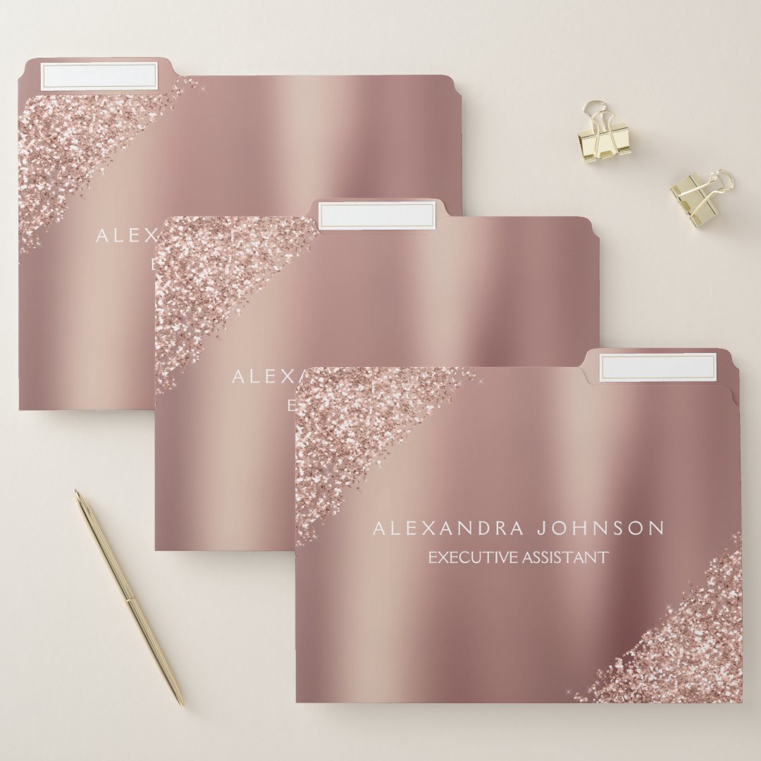 Rose Gold Glitter | Blush Pink Sparkle Glitter File Folder | Zazzle