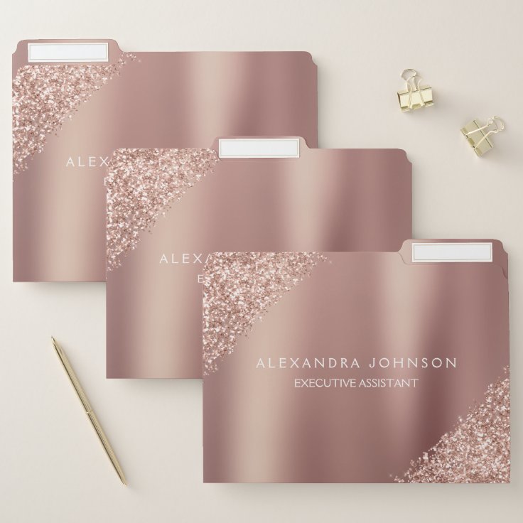 Rose Gold Glitter | Blush Pink Sparkle Glitter File Folder | Zazzle