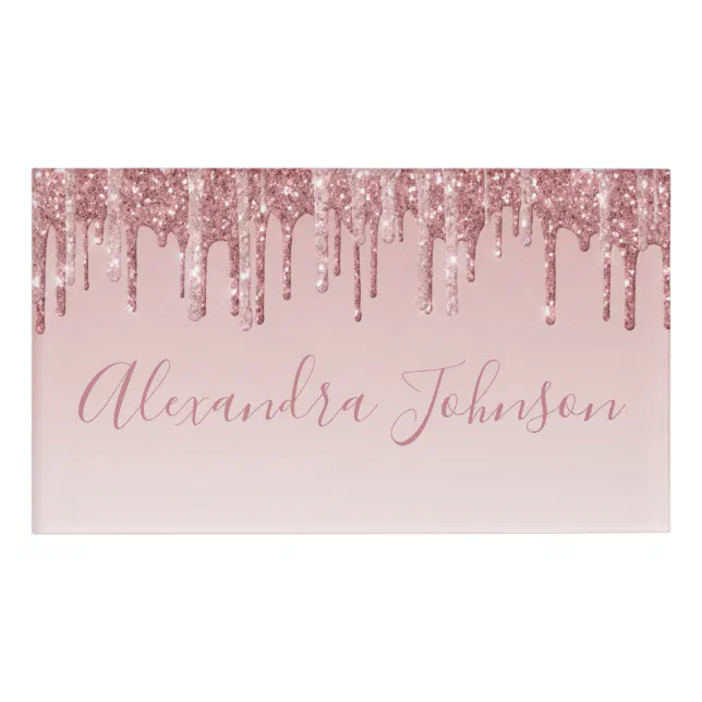 Rose Gold Glitter | Blush Pink Sparkle Modern Name Tag | Zazzle