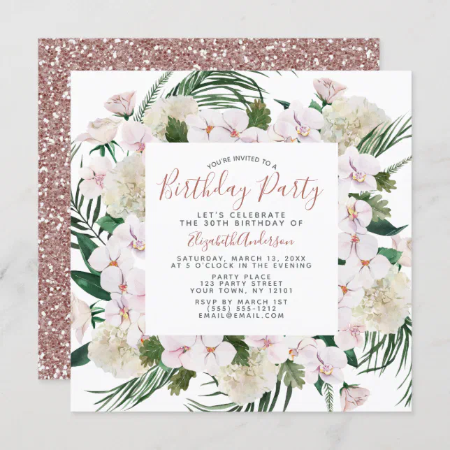 Rose Gold Glitter Bouquet Birthday Party Invitation | Zazzle