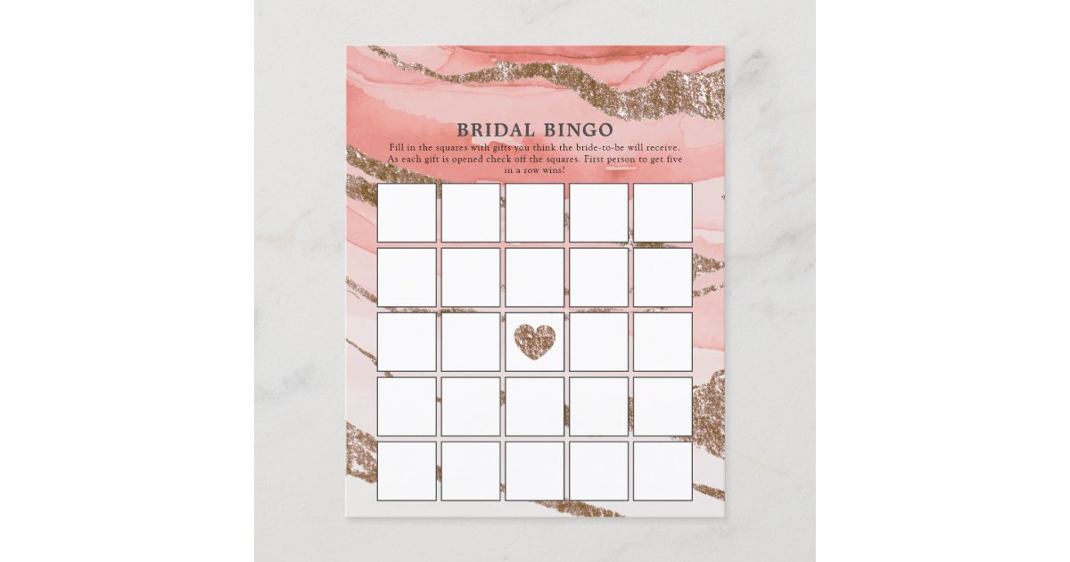 Rose Gold Glitter Bridal Shower Bingo Game | Zazzle