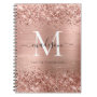 Rose Gold Glitter Brushed Metal Monogram Script Notebook | Zazzle