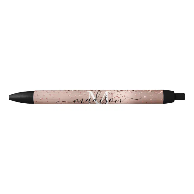Rose Gold Glitter Brushed Metal Monogram Script Pen | Zazzle
