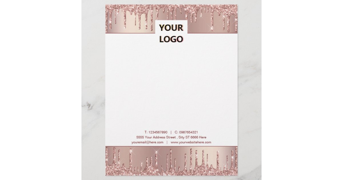 Rose Gold Glitter Business Letterhead Template | Zazzle