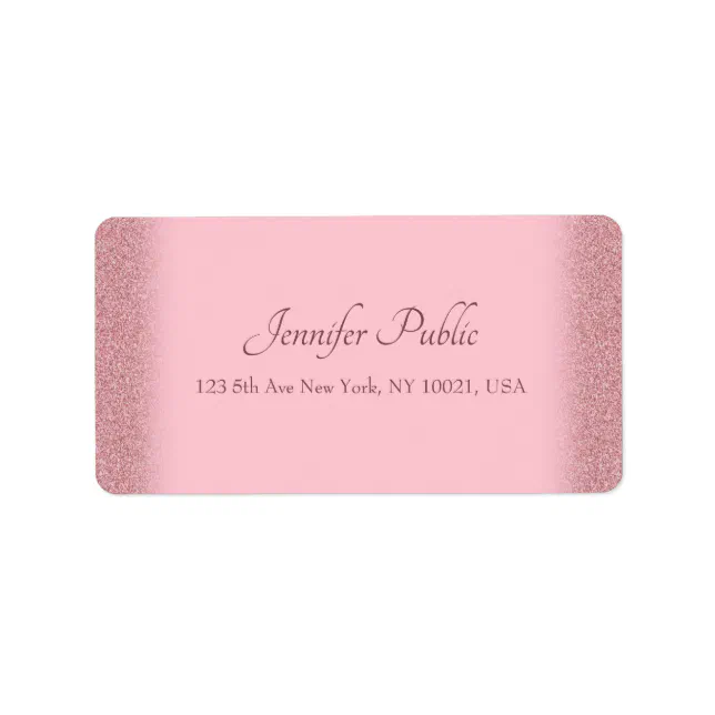 Rose Gold Glitter Calligraphy Script Name Template Label | Zazzle