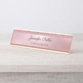 Rose Gold Glitter Calligraphy Text Elegant Modern Desk Name Plate | Zazzle