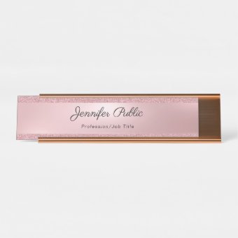 Rose Gold Glitter Calligraphy Text Elegant Modern Desk Name Plate | Zazzle