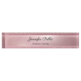 Rose Gold Glitter Calligraphy Text Name Elegant Desk Name Plate | Zazzle