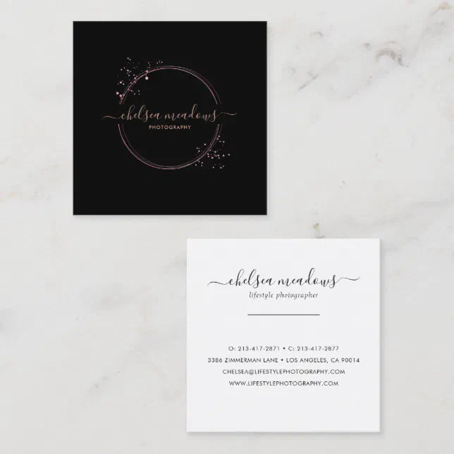 Rose Gold Glitter Circle Logo Business Card | Zazzle