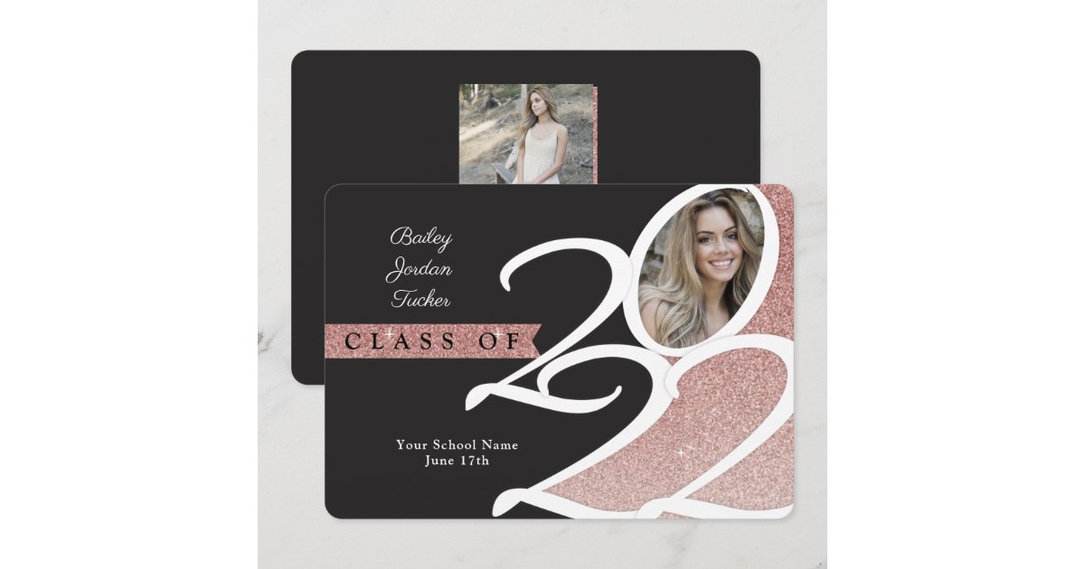 Rose Gold Glitter Class of 2022 Photo Graduation Announcement | Zazzle