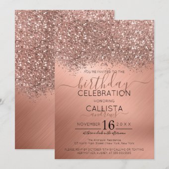 Rose Gold Glitter Confetti Metallic Birthday Invitation | Zazzle