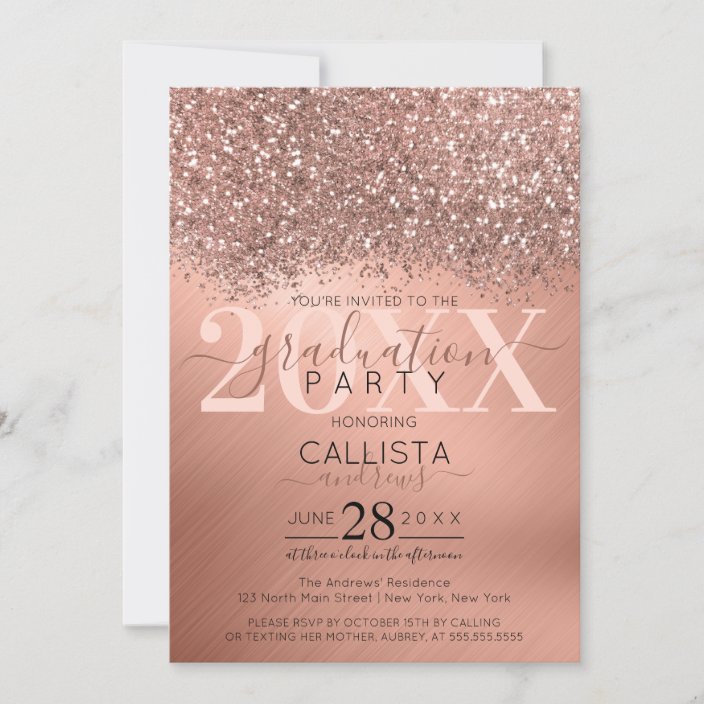Rose Gold Glitter Confetti Metallic Graduation Invitation | Zazzle.com