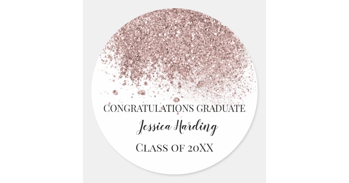 Rose Gold Glitter Congratulations Graduate Classic Round Sticker | Zazzle