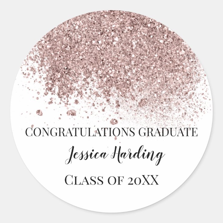 Rose Gold Glitter Congratulations Graduate Classic Round Sticker | Zazzle