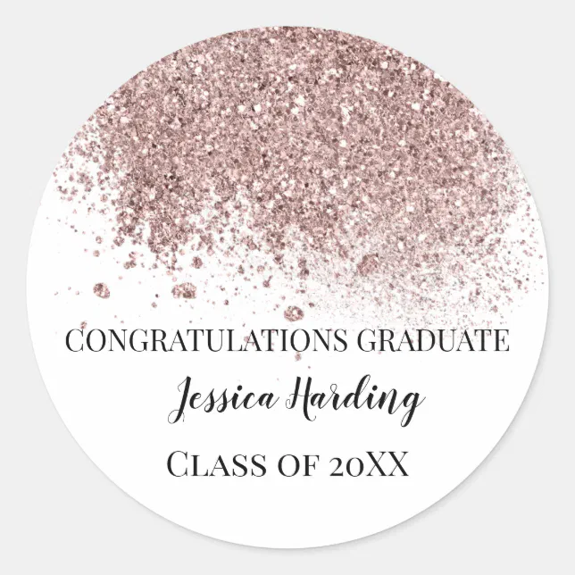 Rose Gold Glitter Congratulations Graduate Classic Round Sticker | Zazzle