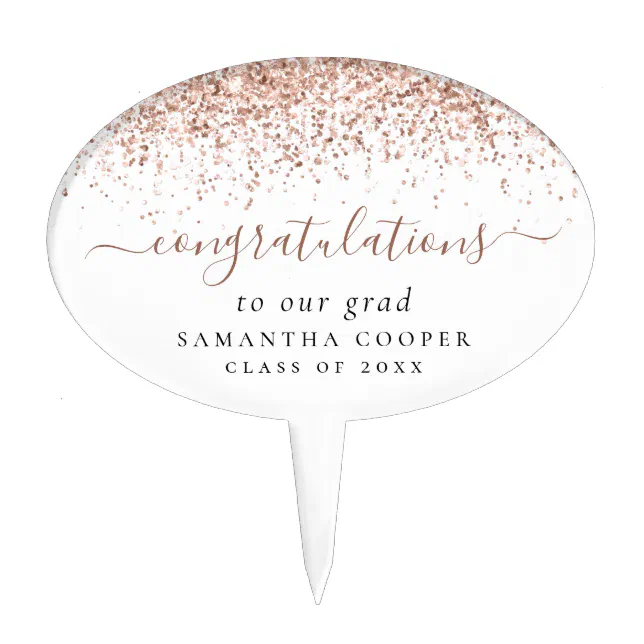 Rose Gold Glitter Congratulations Graduate Name Cake Topper | Zazzle