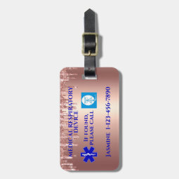 Rose Gold Glitter CPAP Machine Carry-On Luggage Tag | Zazzle