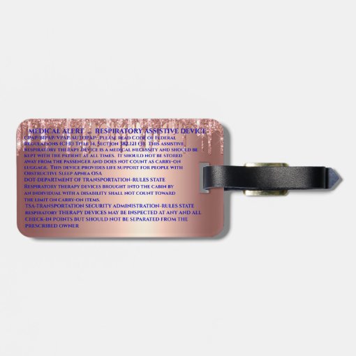 Rose Gold Glitter CPAP Machine Carry-On Luggage Tag | Zazzle