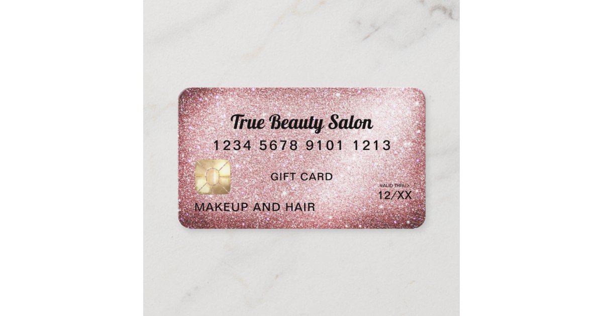 Rose Gold Glitter Credit Card Gift Certificate | Zazzle