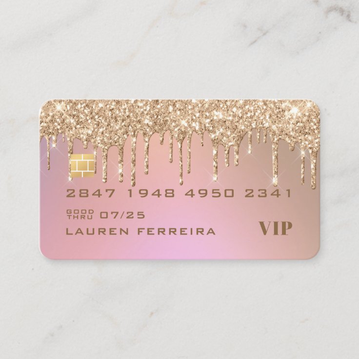 Rose Gold Glitter Credit Card Style Business Card | Zazzle