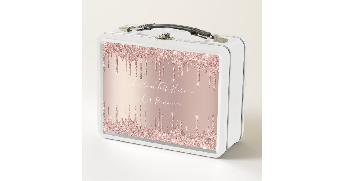 Rose Gold Glitter Custom Text Metal Lunch Box | Zazzle