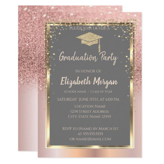 Rose Gold Glitter Diamonds Graduation Invitation | Zazzle.com