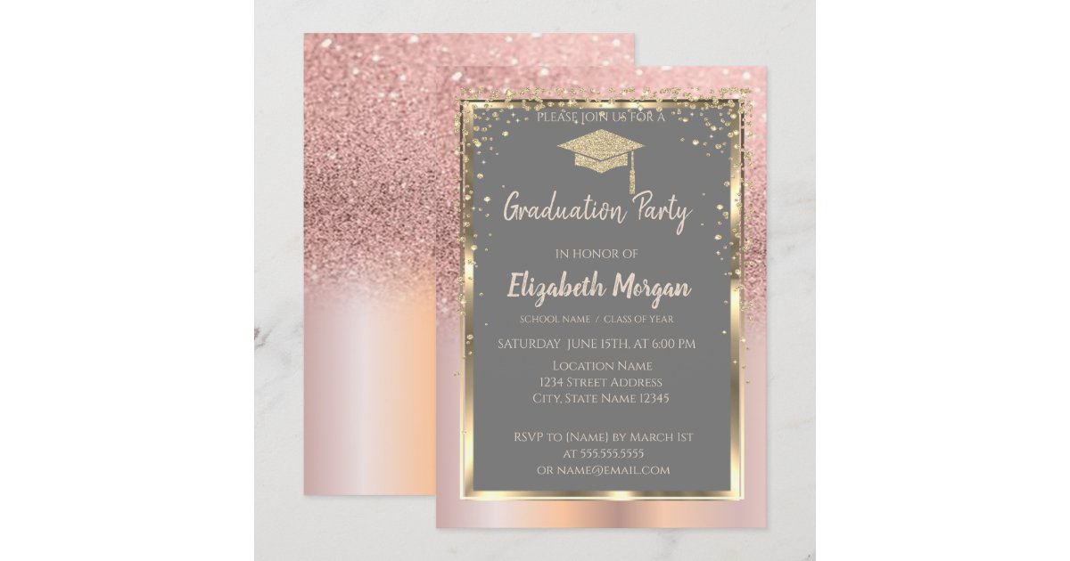 Rose Gold Glitter Diamonds Graduation Invitation | Zazzle