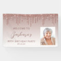 Rose Gold Glitter Drip Script Photo 80th Birthday Banner | Zazzle