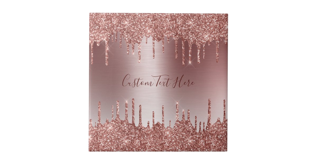 Rose Gold Glitter Drips Ceramic Tile | Zazzle
