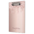 Rose gold glitter drips glam pink name script clipboard | Zazzle