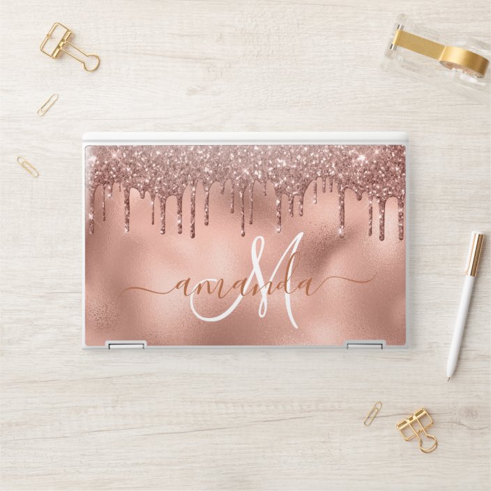 Rose Gold Glitter Drips Handwritten Calligraphy HP Laptop Skin | Zazzle.com
