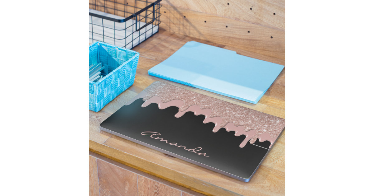 Rose Gold Glitter Drips Personalized HP Laptop Skin | Zazzle