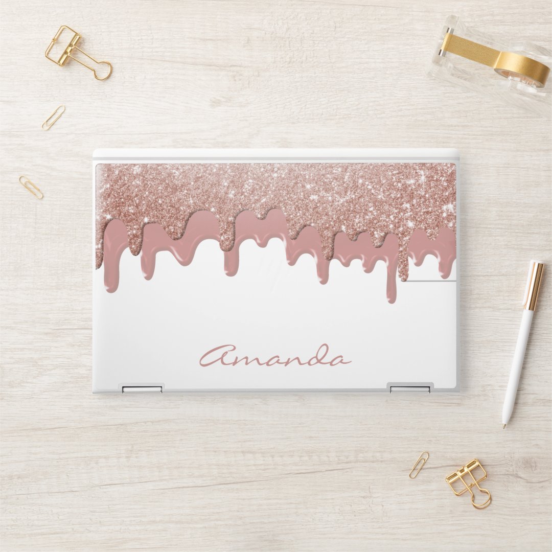 Rose Gold Glitter Drips Personalized Hp Laptop Skin Zazzle